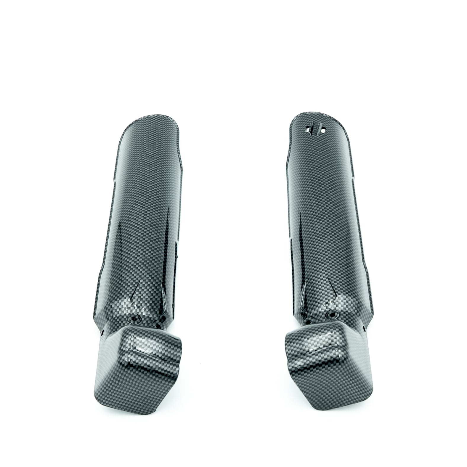 Lightweight Front Fork Guards – Carbon Fiber Style – Charged Powersports